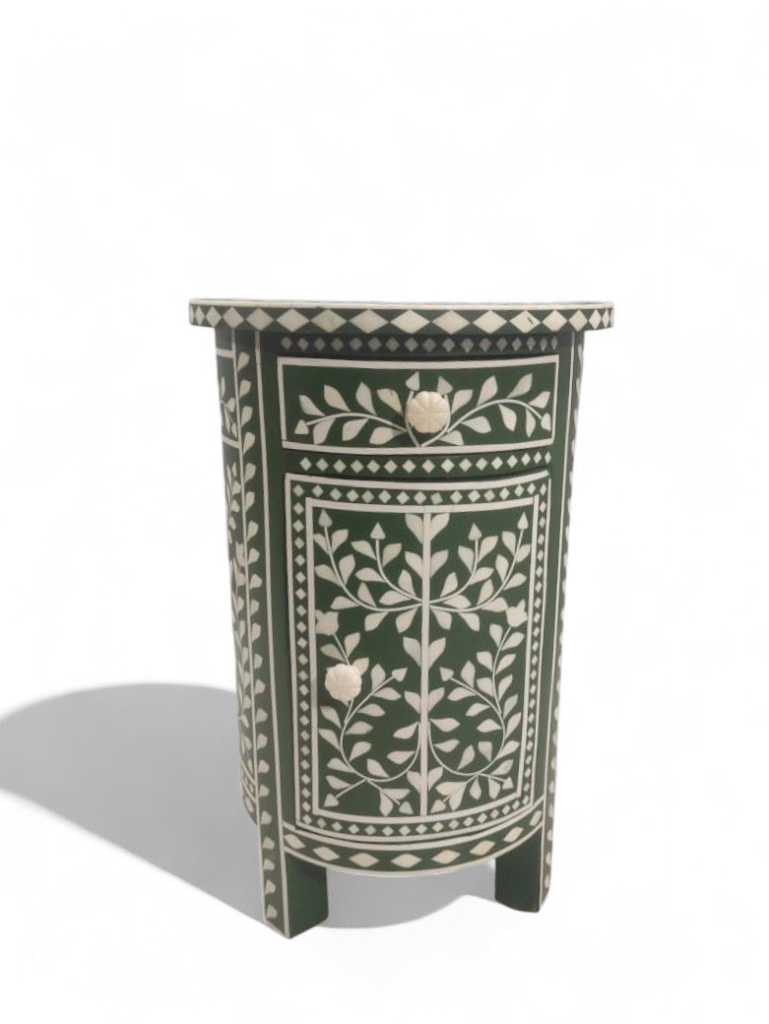 white bone Inlay Side Table – Handcrafted Floral Accent Furniture by RB ...